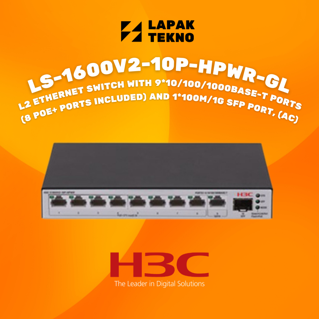 Jual H3C LS-1600V2-10P-HPWR-GL L2 Ethernet Switch with 9*10/100/1000BASE-T Ports (8 PoE+ Ports ...