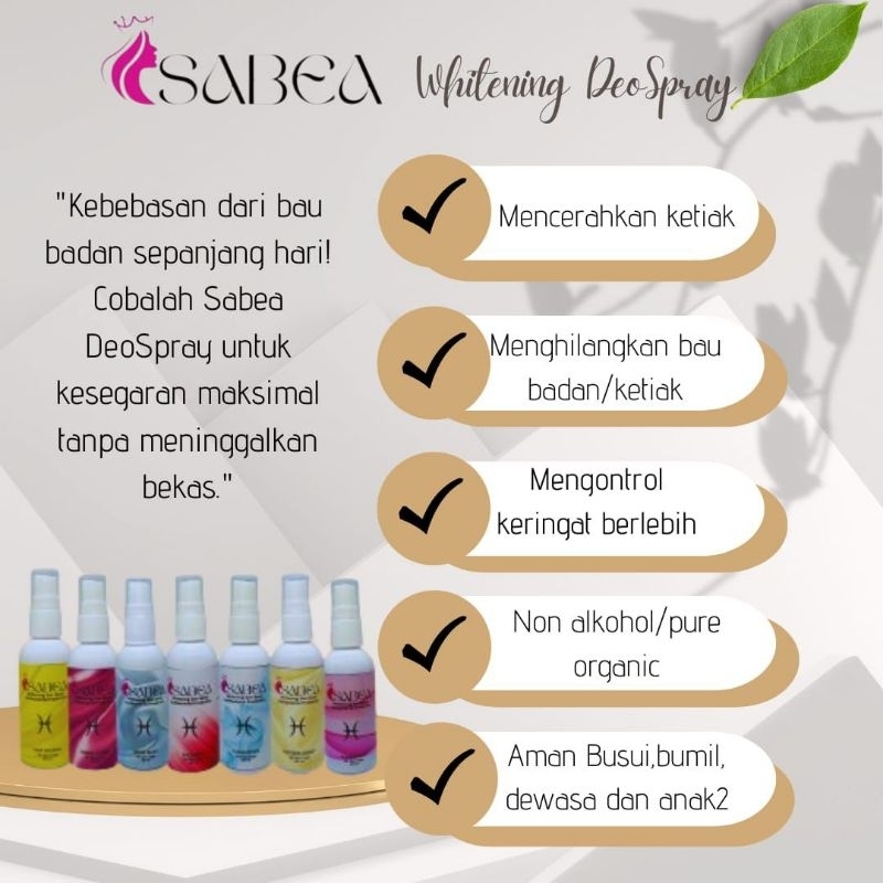 Jual SABEA DEO WHITENING DEODORANT SPRAY WANGI (HARGA SATUAN) | Shopee ...