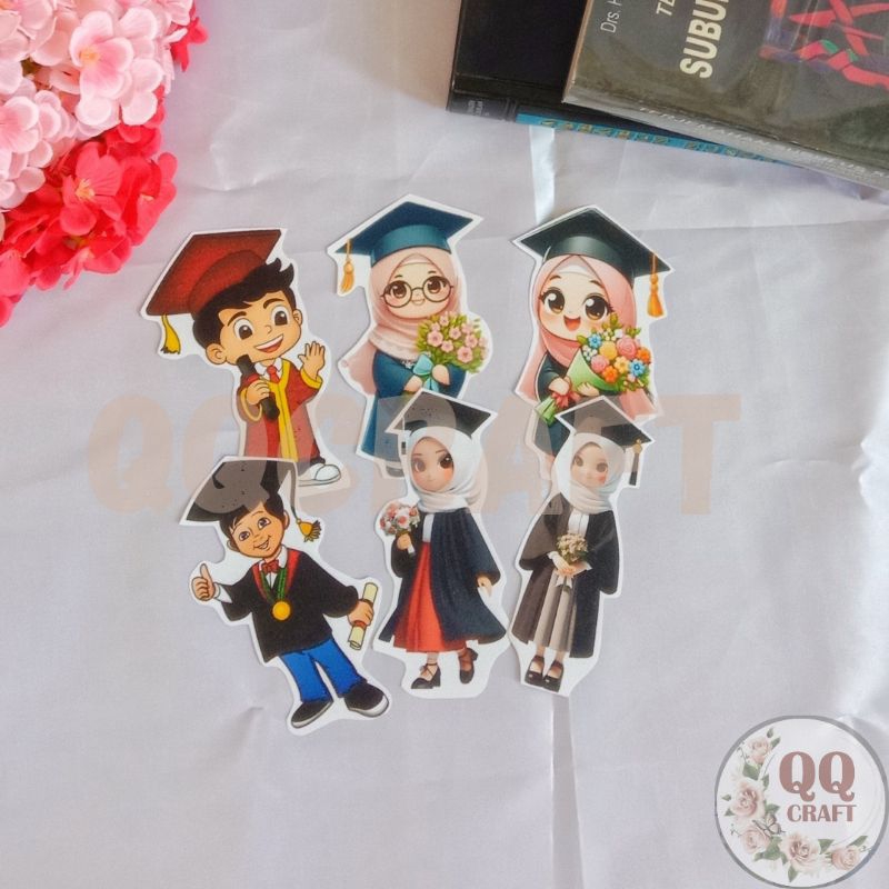 Jual (6pcs ) TOPPER WISUDA MURAH/TOPPER WISUDA KARAKTER GEMOI/TOPPER ...