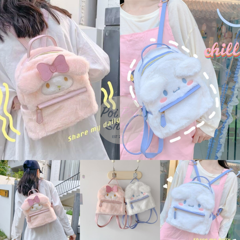 Jual Tas Ransel Bulu Premium Sanrio Fluffy My Melody Cinnamoroll Tas ...