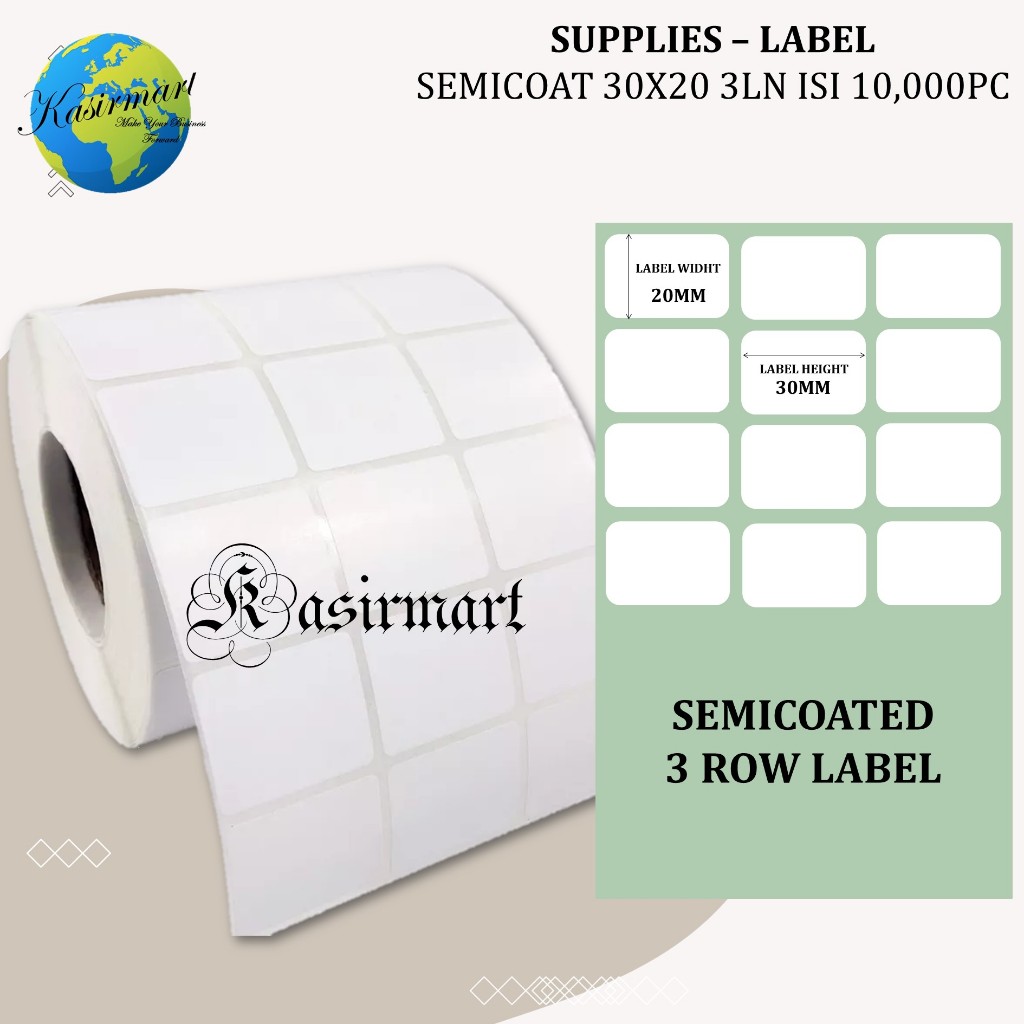 Jual Label Barcode Semicoat 30x20 3 Line isi 10000 Core 1 Inch GAP Stiker Label Minuman Toko ...