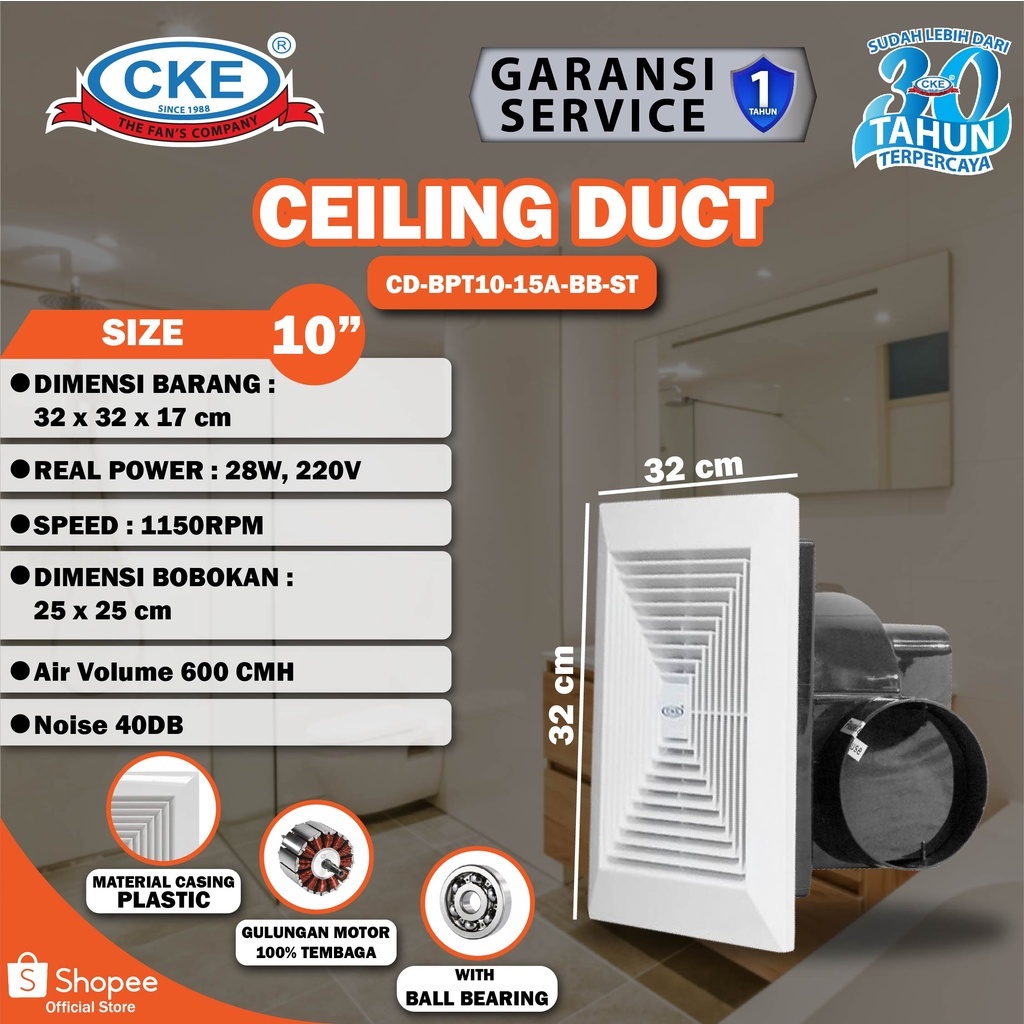 Jual CKE Exhaust Fan 10 Inch CD-BPT10-15A-BB-ST Ceiling Duct / Exhaust ...