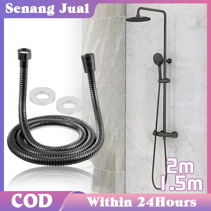 Jual 1.5m 2m Selang Shower Hitam Stainless 304 Selang Air Shower Selang ...