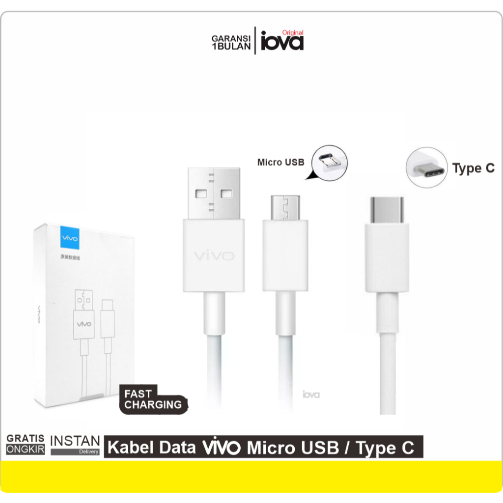 Jual Kabel Data VIVO Original 100% Fast Charging cable Micro USB/Type C ...
