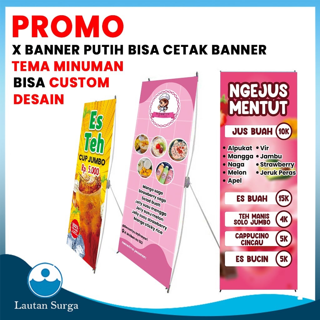 Jual (PAKET Cetak Standing X Banner Putih Cetak Stand Banner Spanduk ...