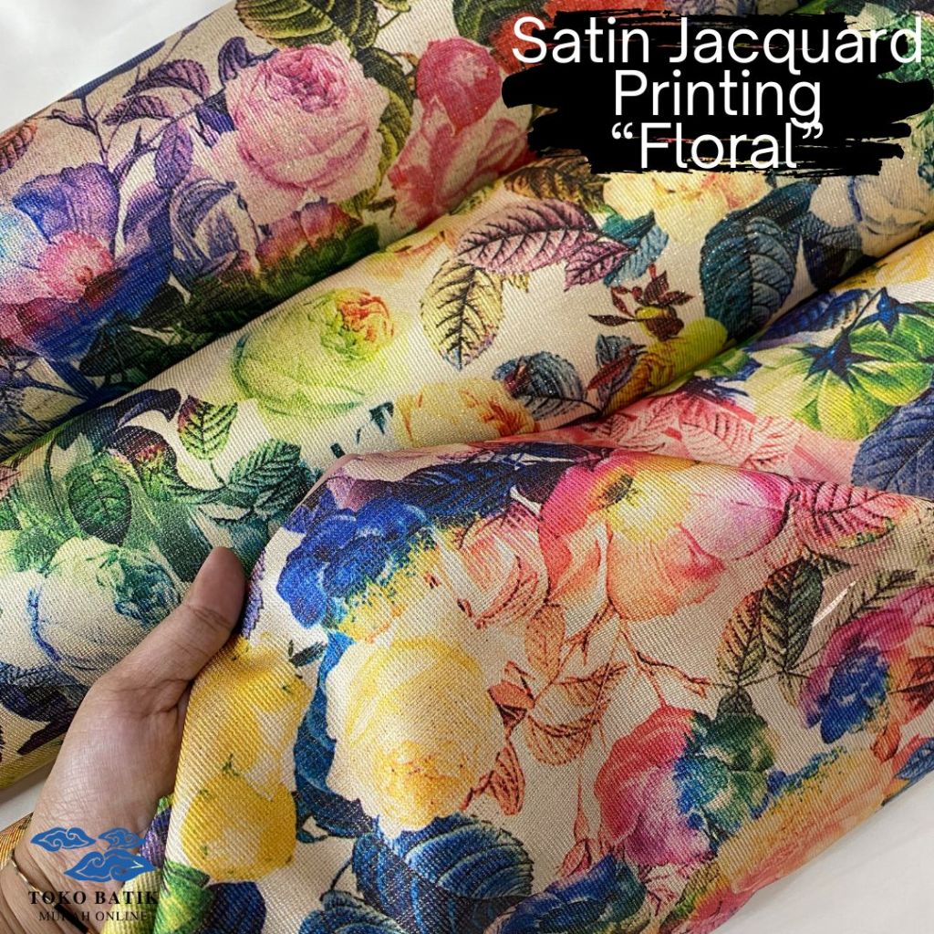 Jual Kain Satin Duchess Bridal Japan SUPER LEMBUT Printing Bunga Motif ...