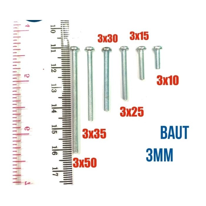 Jual BAUT 3mm per 10pcs 5cm Skrup Screw baut 3x50 | Shopee Indonesia