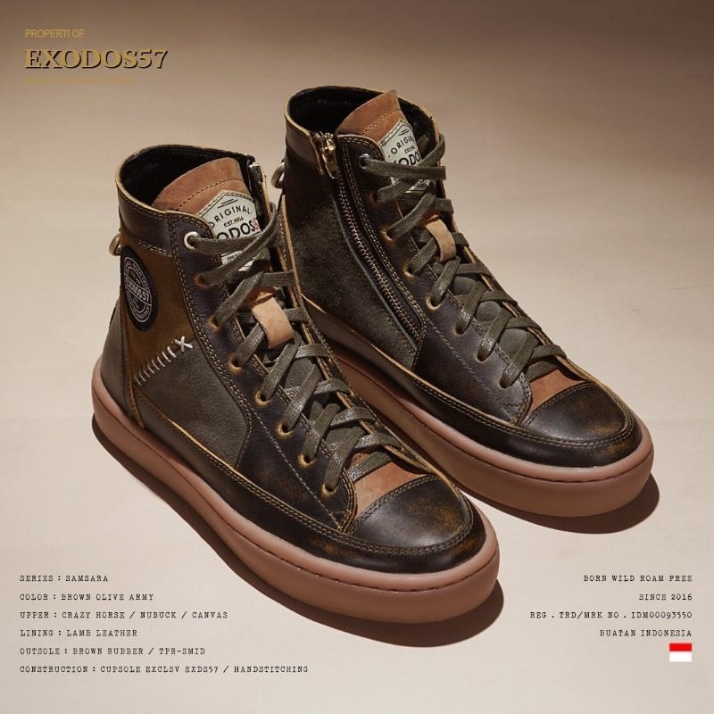 Jual Sepatu Sneakers Kulit Pria Exodos57 - Samsara Brown Olive Army ...
