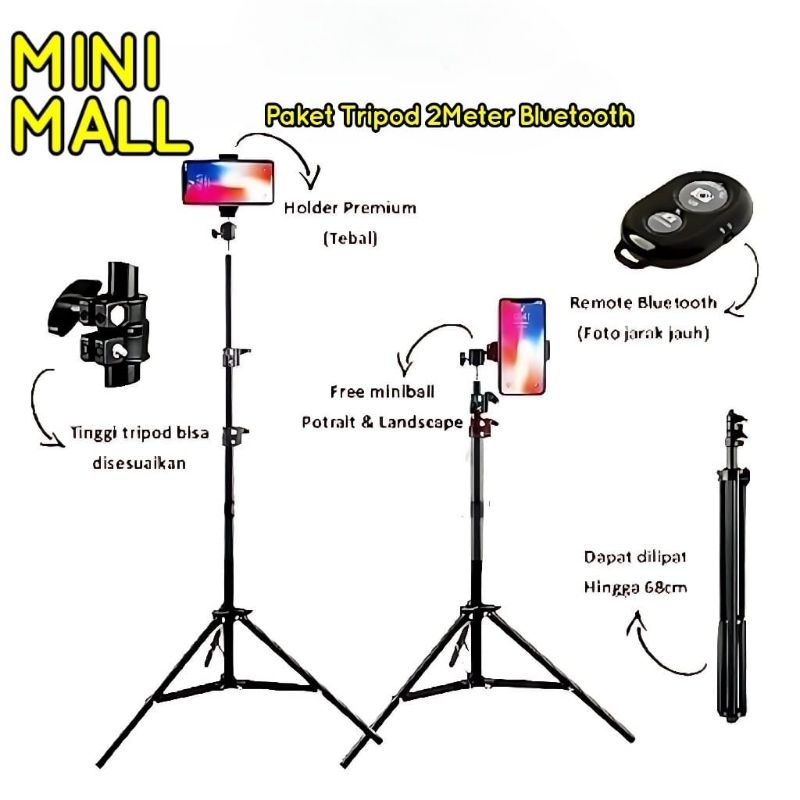 Jual Tripod Hp Handphone 2 Meter B58 Potrait Foto Video Landscape 360 Derajat Live Streaming ...