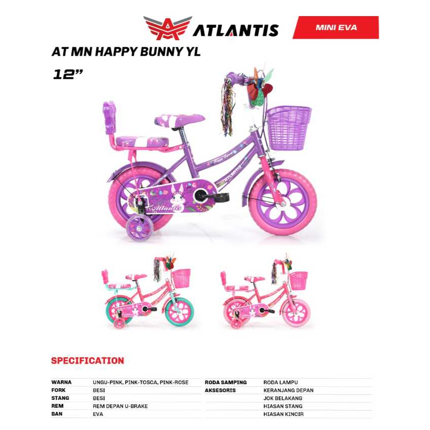 Jual ATLANTIS MINI HAPPY BUNNY EVA 12" inch - Sepeda Anak Perempuan ...
