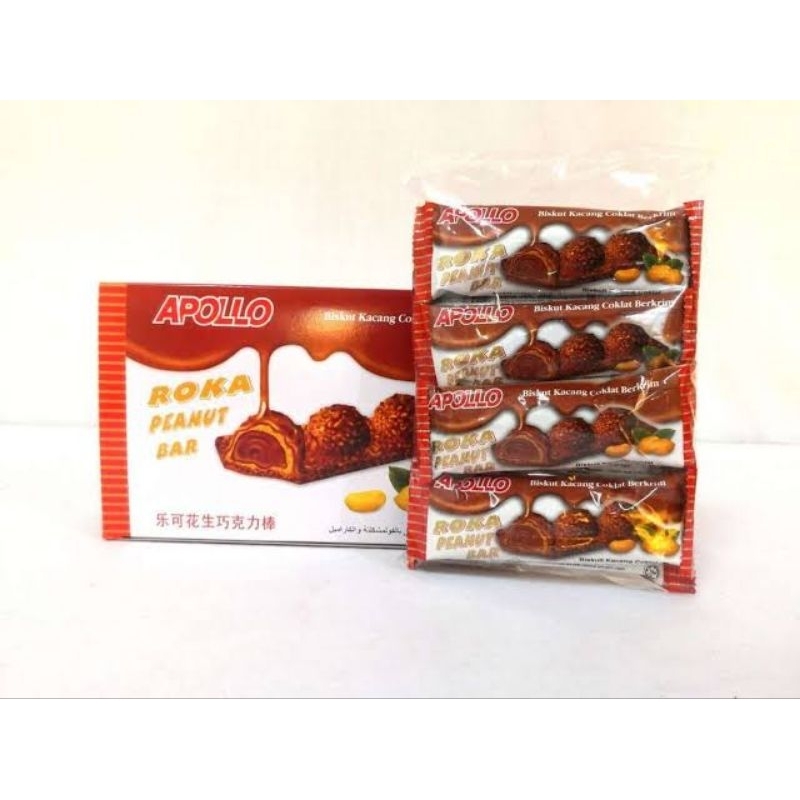 Jual Apollo Roka Peanut Bar Wafer Salut Kacang Krim Coklat Isi 24 Pcs ...