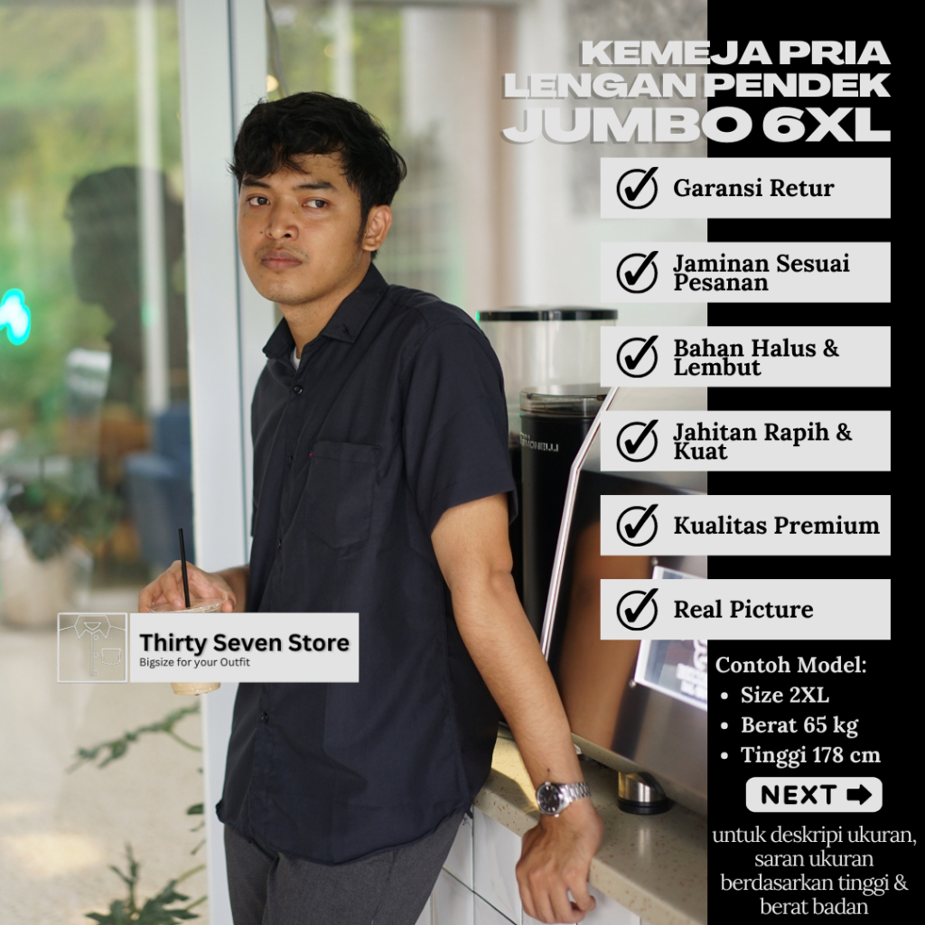Jual Kemeja Hitam Pria Lengan Pendek Jumbo Seragam Kerja Formal Polos Big Size XXL XXXL 4XL 5XL ...