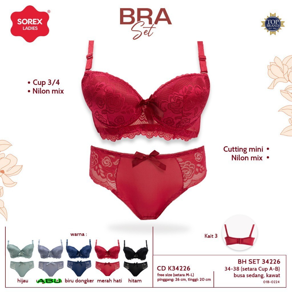 Jual Set Bra Bh Bra Set Sorex 34226 Cup Sedang 34 38 Kait 3 Brokat