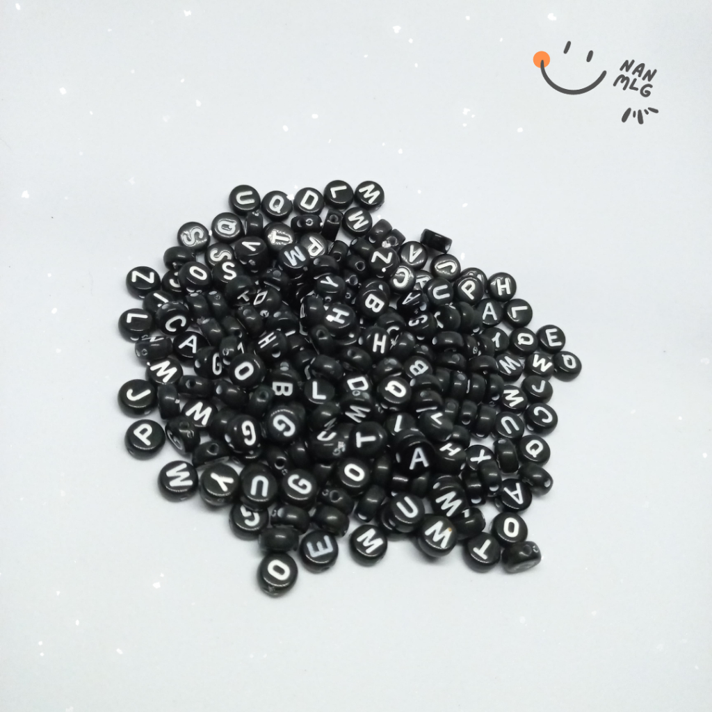 Jual [PILIH HURUF] MANIK HURUF ALPHABET BULAT tulisan putih nanmlg 0908 ...