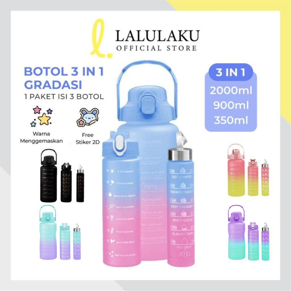 Jual Botol Minum Gradasi Viral Botol Motivasi Beranak 3in1 Korea 2 ...