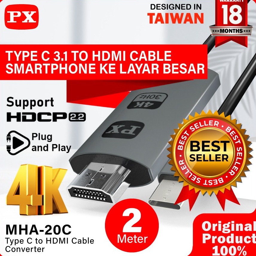 Jual KODE K16H Kabel MHL USB Type C 31 to HDMI TV Converter 4K PX MHA2C ...