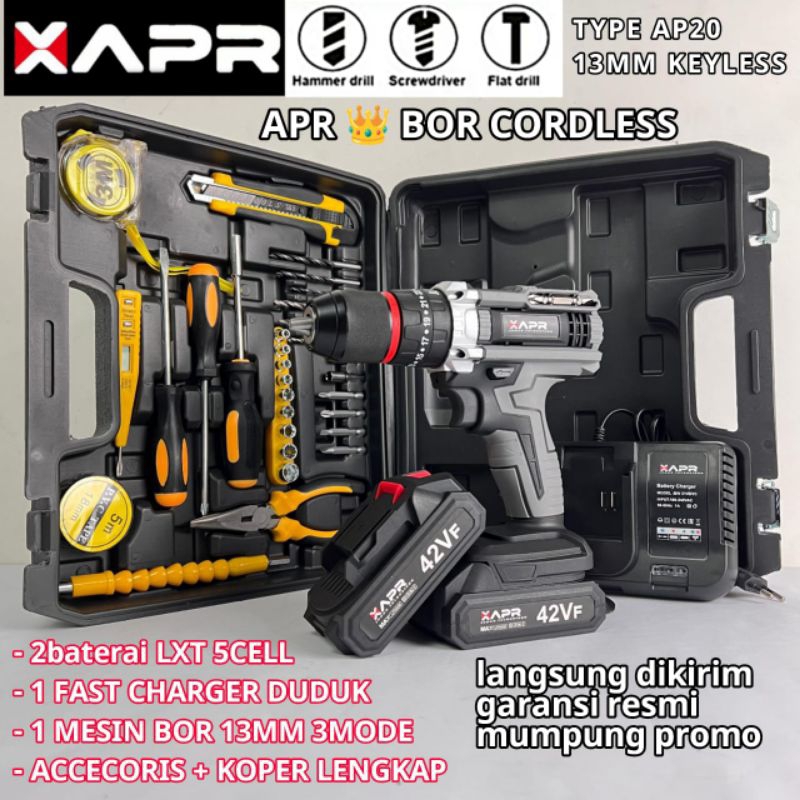 Jual APR raja bor cordless type AP20 mesin bor baterai drill impact ...