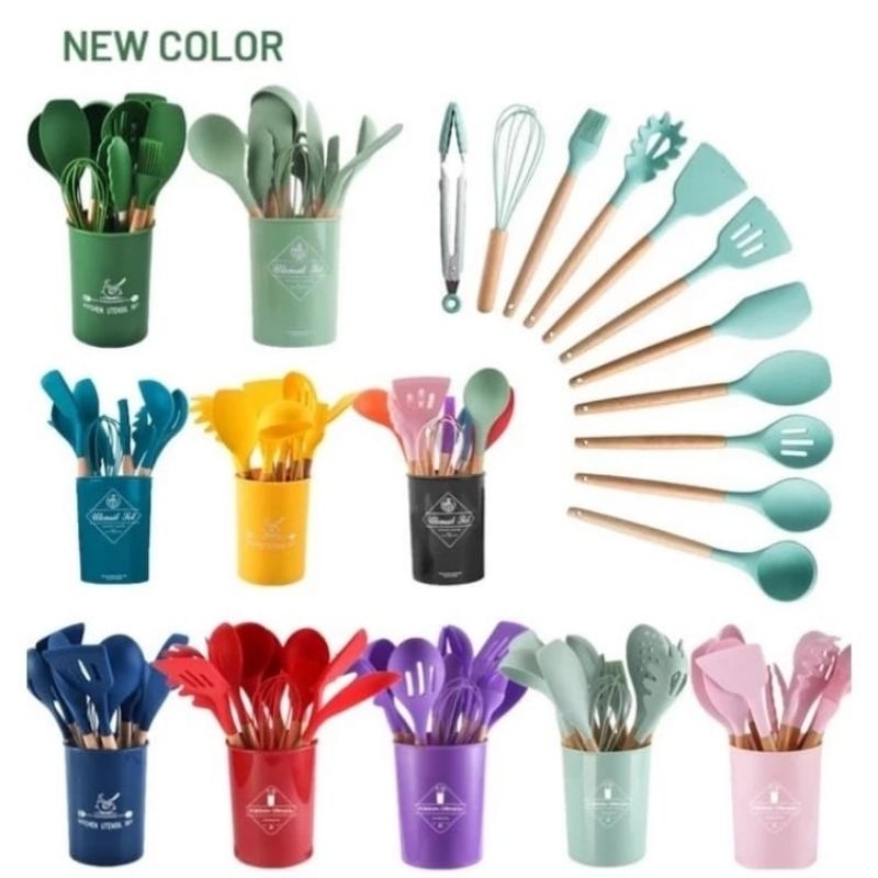 Jual SPATULA SILIKON SET 12 IN 1l SUTIL SILICONE SET ALAT MASAK DAPUR ...