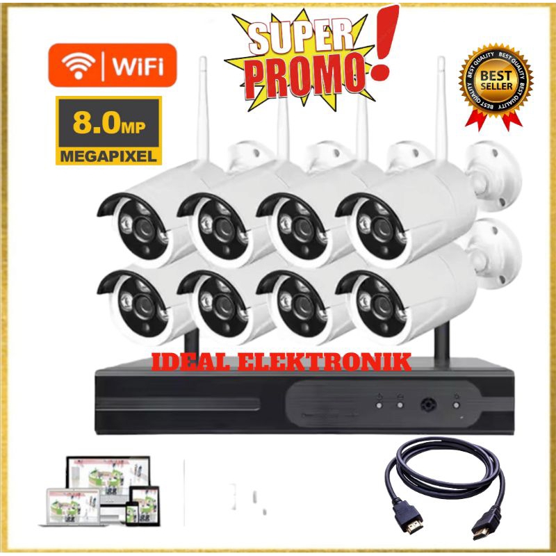 Jual PAKET NVR KIT 8MP 8CH WIFI WIRELESS 8 KAMERA CCTV INDOOR OUTDOOR 8 ...