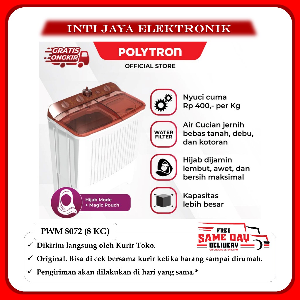Jual MESIN CUCI POLYTRON 8 KG PRIMADONA GIANT PWM 8072 DUA TABUNG ...