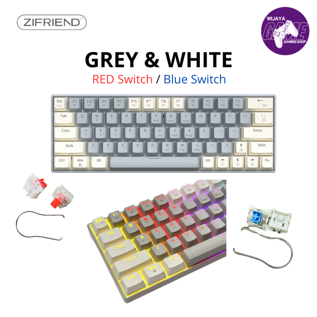 Jual ZIFRIEND T62 Mechanical Keyboard 63Keys 60% Layout Blue Red Switch RGB Backlit Hotswap ...