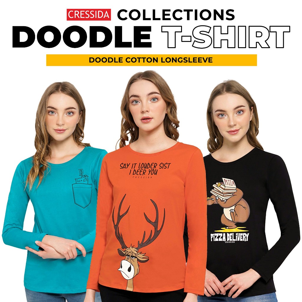 Jual Koleksi Cressida Doodle Baju Wanita Lengan Panjang Cotton | Shopee ...