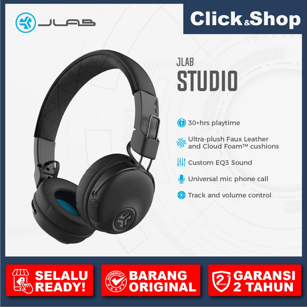 Jual JLab Studio Wireless Headphones On Ear Headset Bluetooth Headphone Wireless Gaming Bass ...