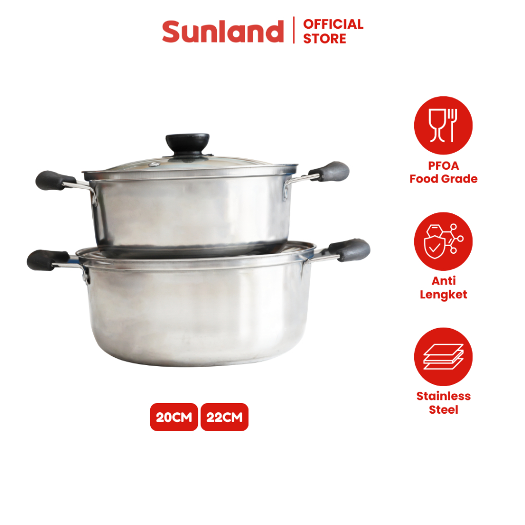 Jual Sunland Panci Sup Stainless Tutup Kaca / Soup Pot 20cm 22cm ...