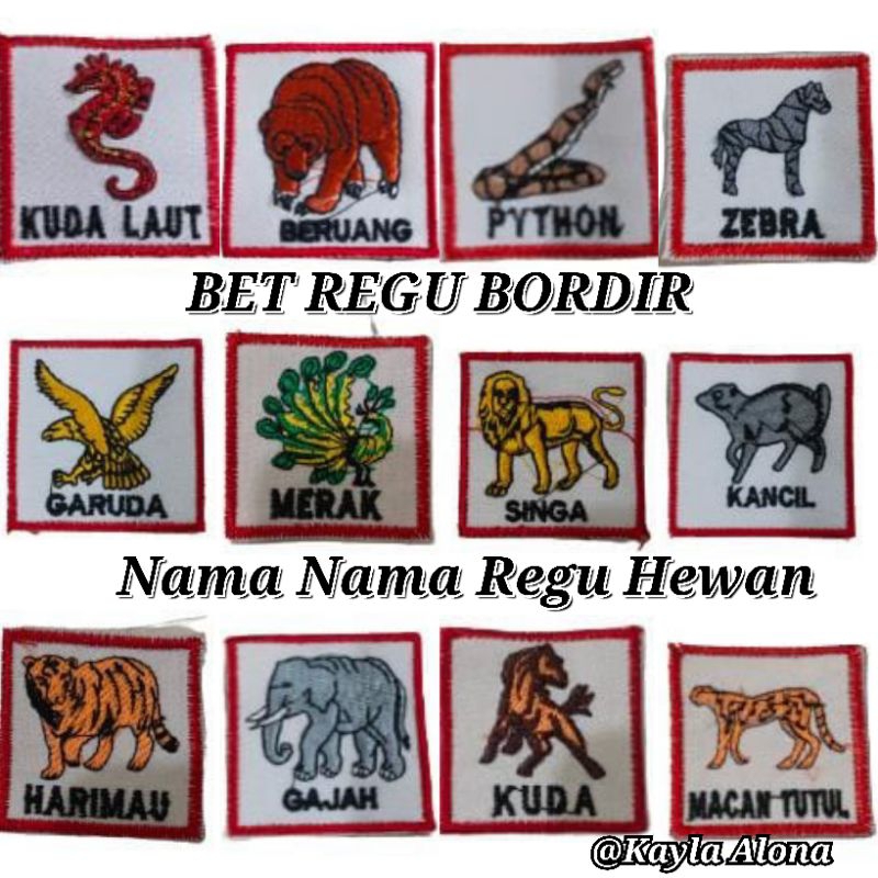 Jual BET / BADGE REGU PRAMUKA BORDIR SUPER Nama Nama HEWAN ( Harga 1 ...