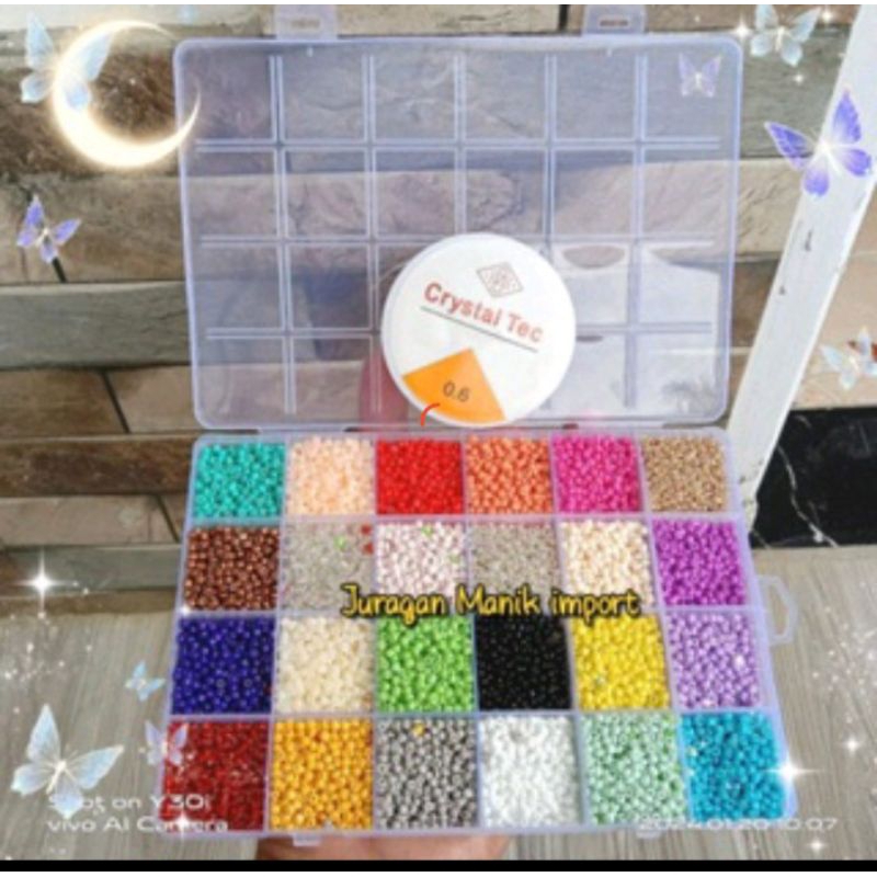 Jual Discon Shopee - 24 Warna 1 BOX Sekat Manik Bonus Tali Elastis 1 ...