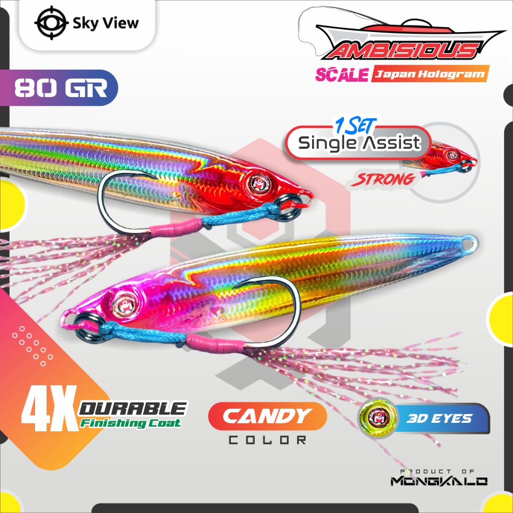 Jual Metal Jig 80 Gram Jigging Umpan Pancing 80g + Single Assist Hook Mongkalo AMBISIOUS ...