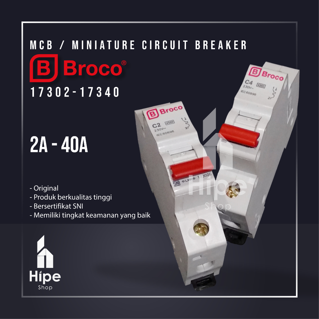 Jual MCB Broco 2A 4A 6A 10A 16A 20A 25A 32A 40A 1 Phase / Miniature circuit breaker Pemutus arus ...