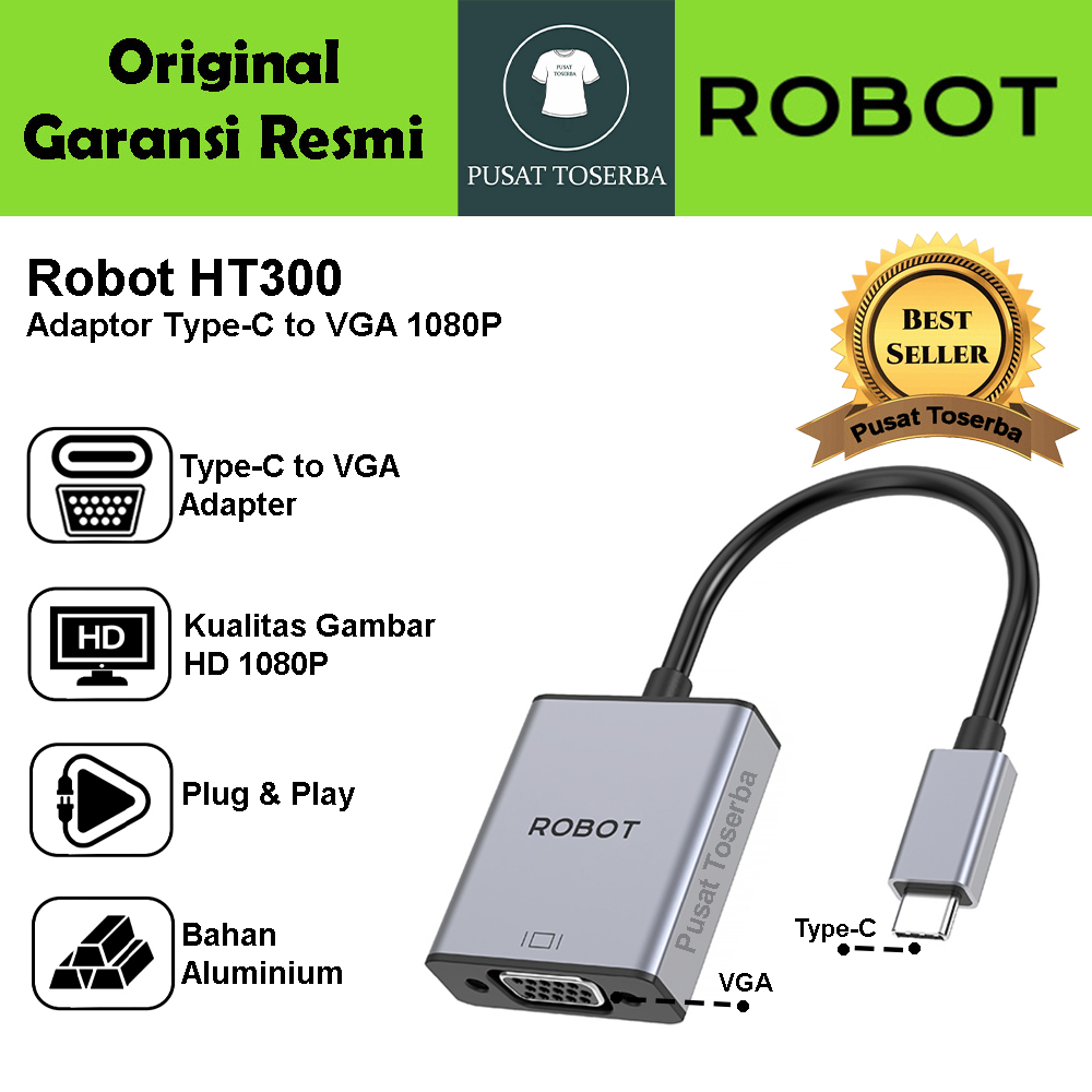 Jual Adapter Type-C to VGA Robot HT300 USB-C to VGA Hub Original ...