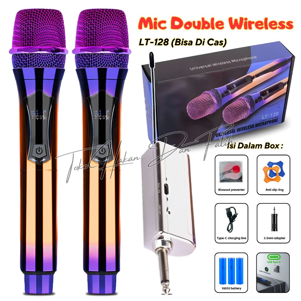 Jual Double Mic Wireless Profesional Microphone mic tanpa kabel LT-128 ...