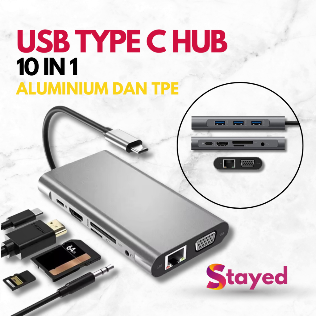 Jual EASYIDEA USB Type C Hub 10 in 1 HDMI VGA USB 3.0 LAN RJ45 Card ...