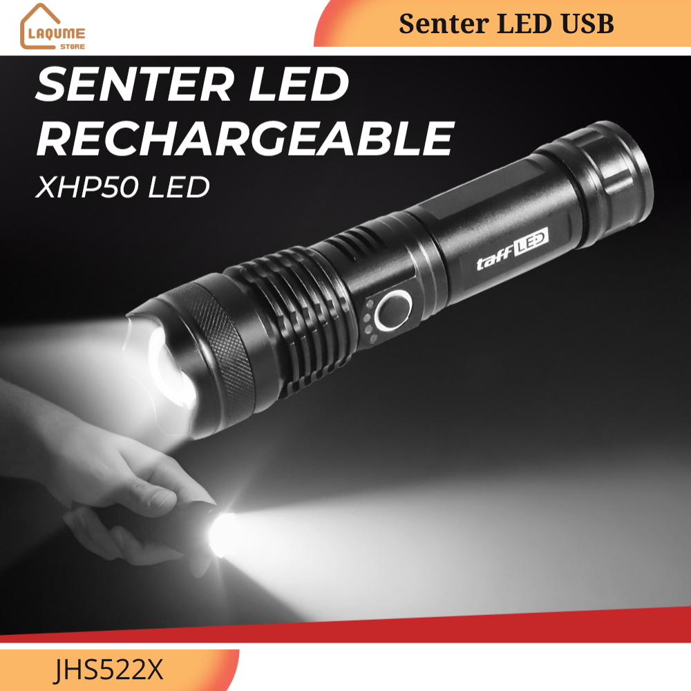 Jual Senter LED USB Recharge XHP50 with 2500 mAh 18650 Battery Lengkap ...