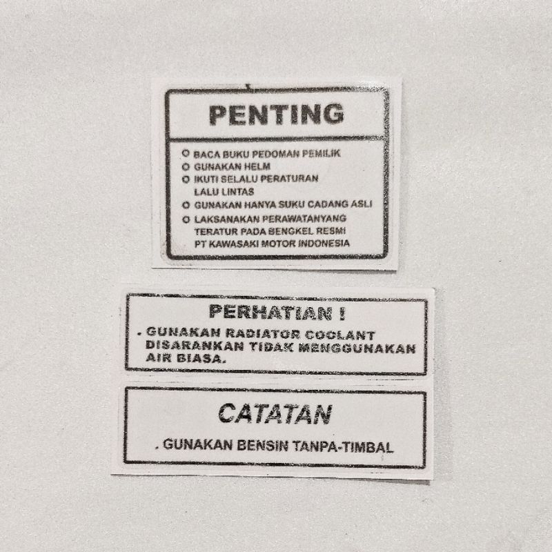 Jual STIKER LABEL PERINGATAN PENTING ORI STICKER WARNING KAWASAKI NINJA ...