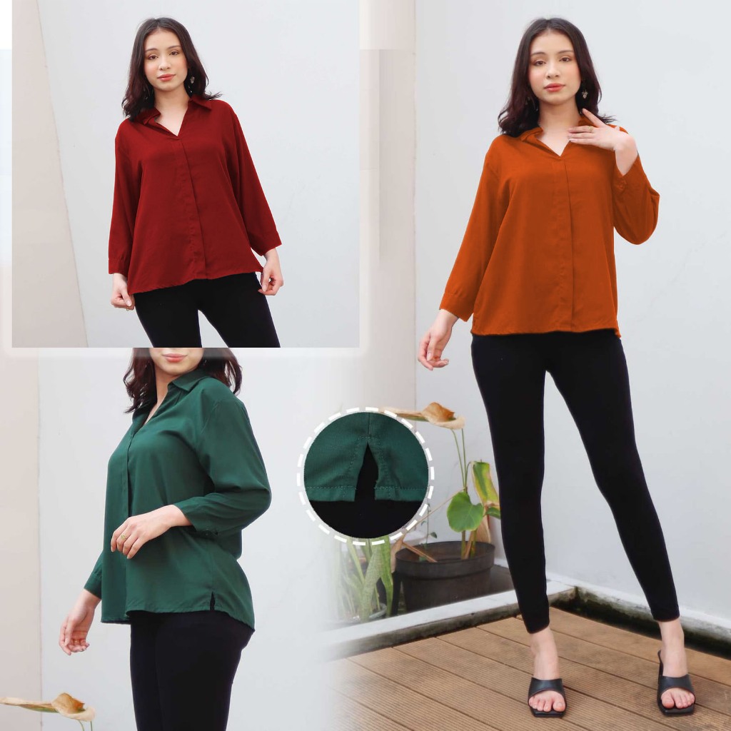 Jual Atasan Wanita Jumbo Model Kekinian Terbaru Kemeja Korean Style Lengan Panjang Polos Big ...