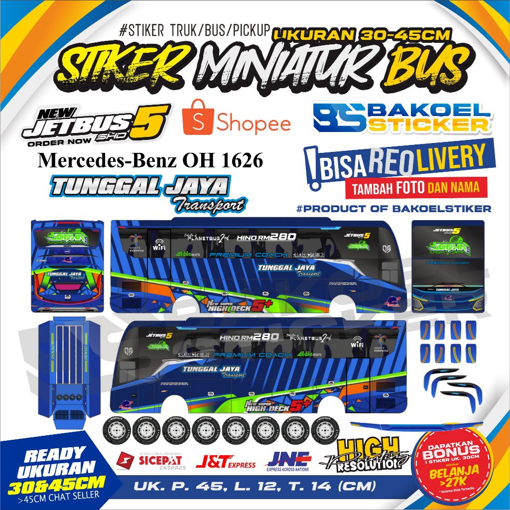 Jual STIKER MINIATUR BUS TUNGGAL JAYA JETBUS 5 NEW UK. 30-45CM | Shopee ...