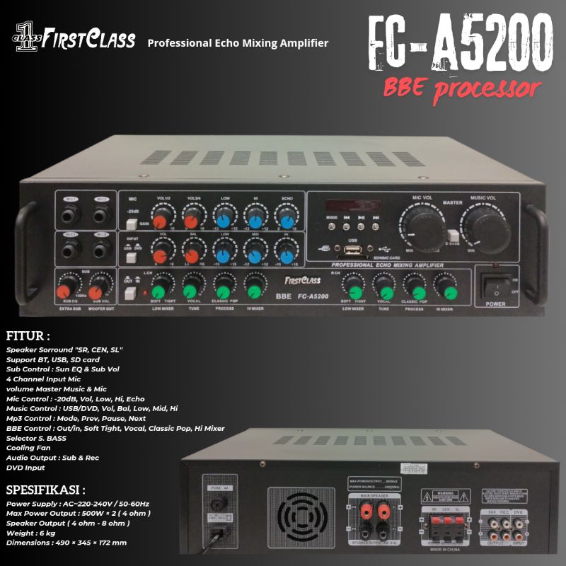 Jual Professional Echo Mixing Amplifier Firstclass FCA 5200 | Amplifier ...