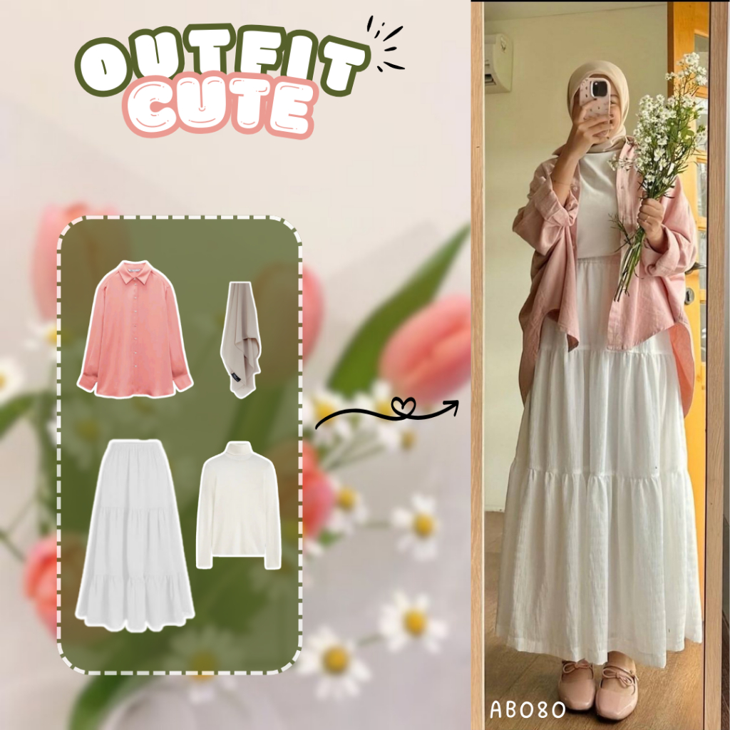 Jual AB080 - Outfit One Set Remaja Kekinian Korean Style Hijab | Outfit Pinterest Pinky Ootd ...