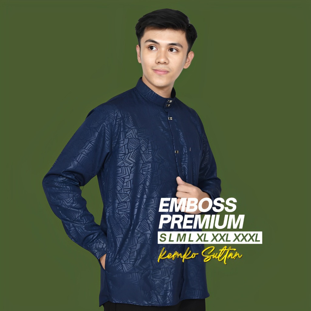 Jual Baju Koko Kemeja Muslim Sultan motif Embose Terbaru | Shopee Indonesia