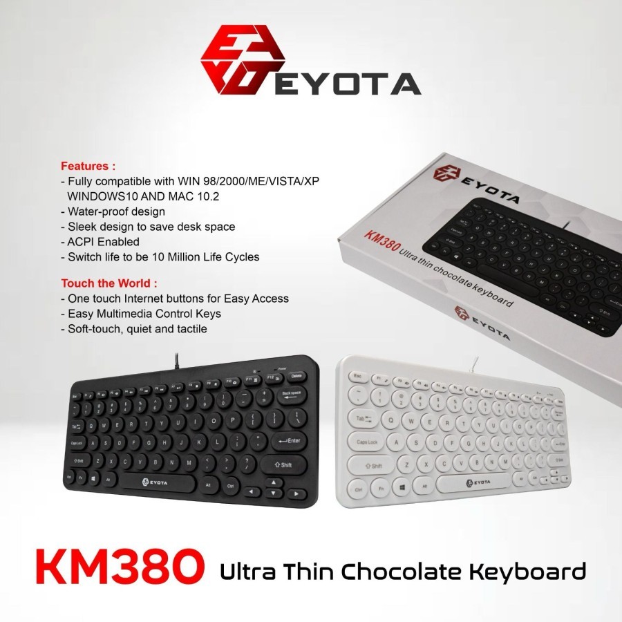 Jual Keyboard Mini USB Eyota KM380 Ultra Thin Keyboard - Hitam Putih ...