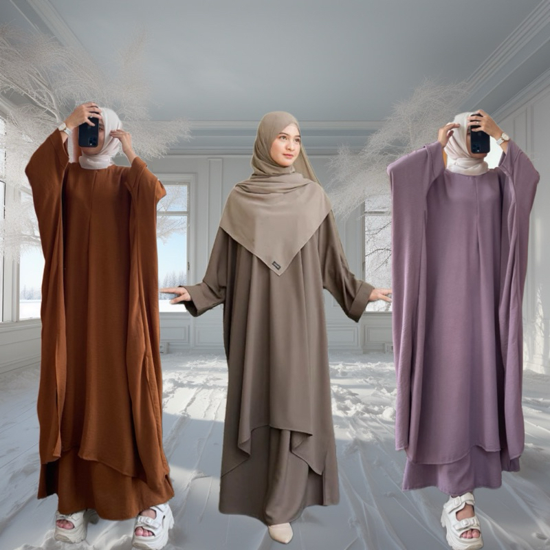 Jual SET ROK TUNIK ABAYA POLOS CRINKEL AIRFLOW PREMIUM/SET ABAYA LESTI ...