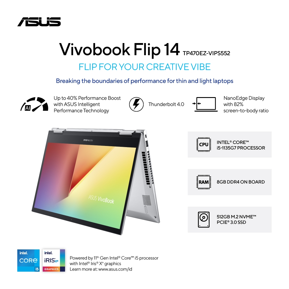 Jual Asus VivoBookFlip 14 TP470EZ-VIPS552 [i5-1135G7|RAM 8GB|SSD 512GB ...