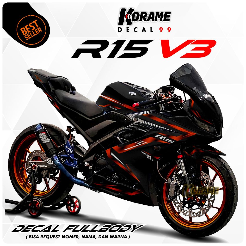 Jual Decal Stiker R15 V3 Fullbody - Matrixline New Versi Hitam Orange ...