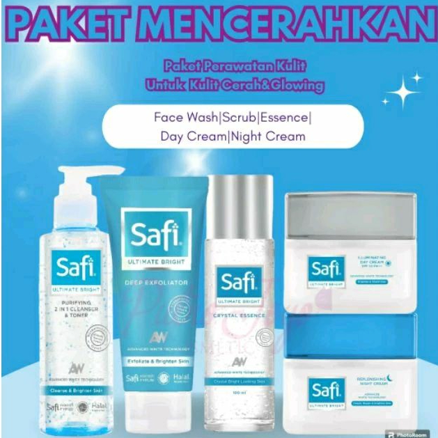Jual Safi Ultimate Bright Paket (cleanser,scrub,essence,day&night cream) | Shopee Indonesia