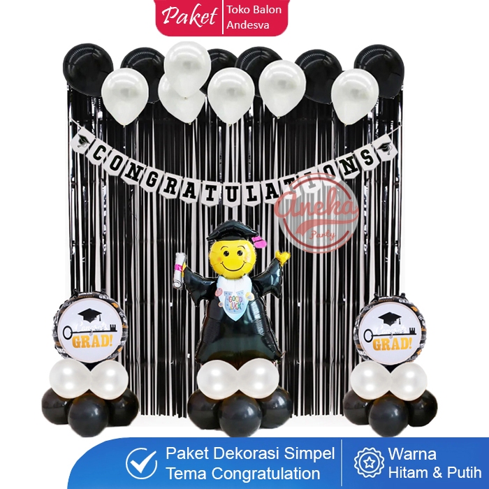 Jual Paket Dekor Congratulations Hitam Putih / set dekorasi graduation ...