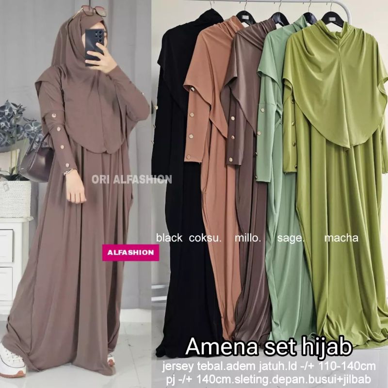 Jual ‼️PRMO 12.12‼️READY SIAP KIRIM‼️Abaya set hijab khimar Amena set ...