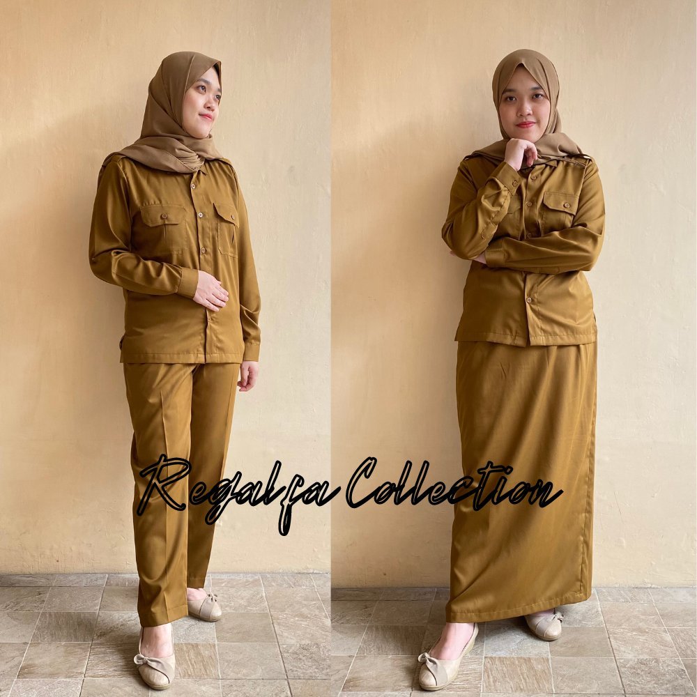 Jual Seragam Khaki Wanita Setelan PDH PNS Baju Pemda Model Saku Atas Terbaru | Shopee Indonesia